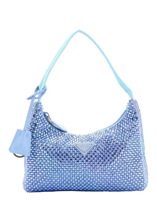 Prada Re-edition 2000 Crystal Embellished Mini Hobo Bag - Blue