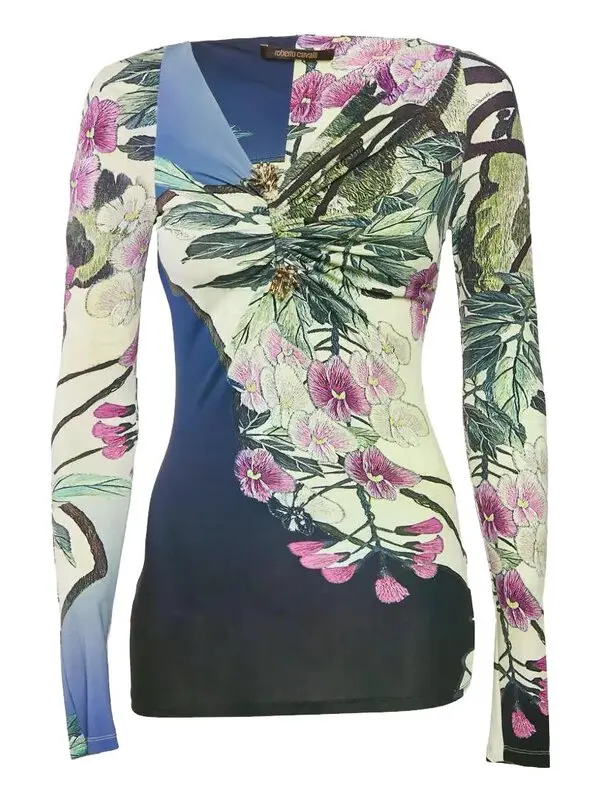 Roberto Cavalli Floral-print Top - Blue