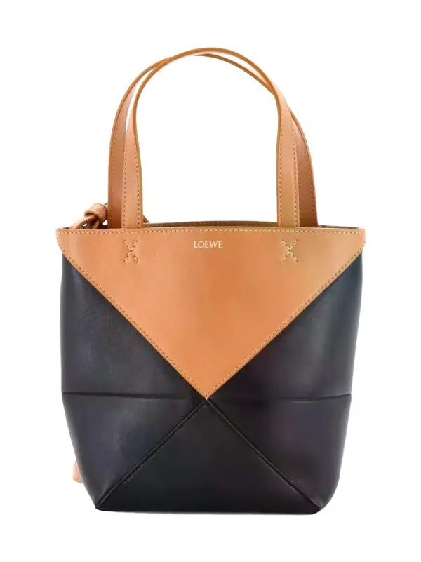 Loewe Puzzle Fold Leather Mini Tote Bag - Black