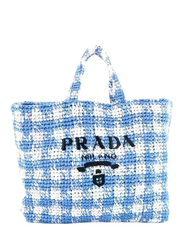 Prada Logo Raffia Large Tote Bag - Blue