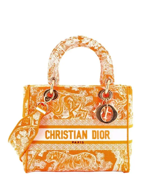 Dior Lady D-lite Embroidered Canvas Satchel - Orange