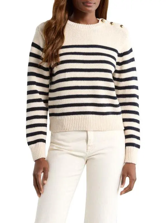 FRAME The Mariner Stripe Cotton Sweater - Cream Multi