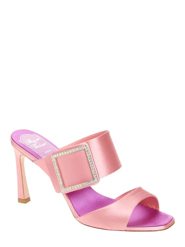ROGER VIVIER Trompette Crystal Buckle Satin Sandal - Rosa Antico Chiaro