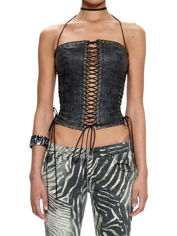 JADED LONDON Faux Leather Lace-up Corset - Black