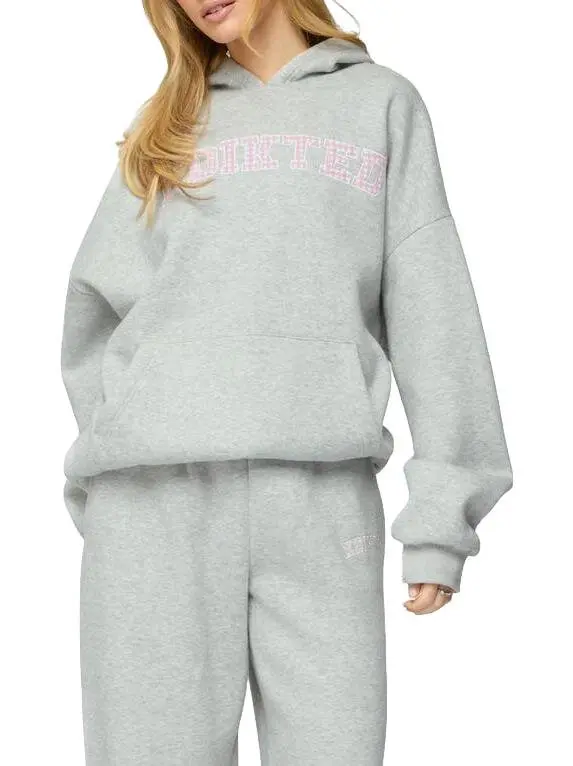 EDIKTED Oversized Hoodie With Logo Details - Gray-melange