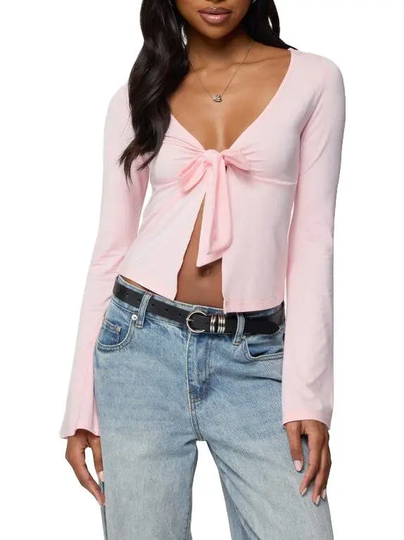 EDIKTED Scarlette Tie Front Top - Light-pink