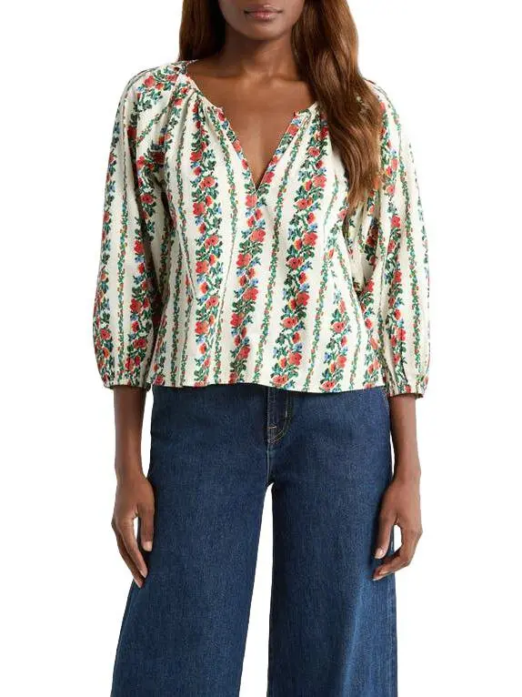 The Great. Chariot Floral Cotton Peasant Top - Tapestry Floral