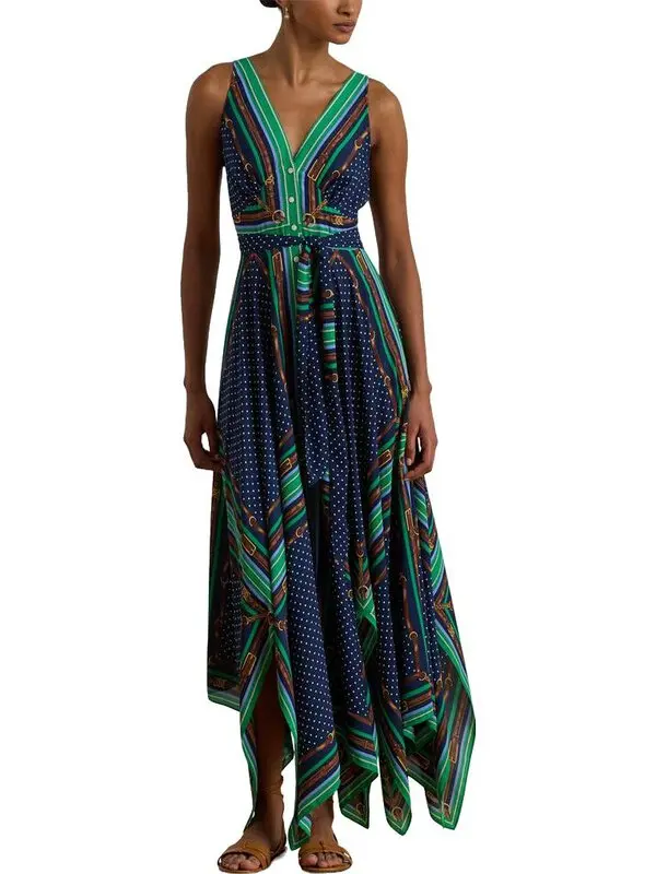 Ralph Lauren Mixed Print Georgette Maxi Dress - Blue Multi