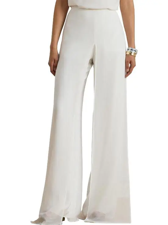 Ralph Lauren Georgette Overlay Wide Leg Pants - White