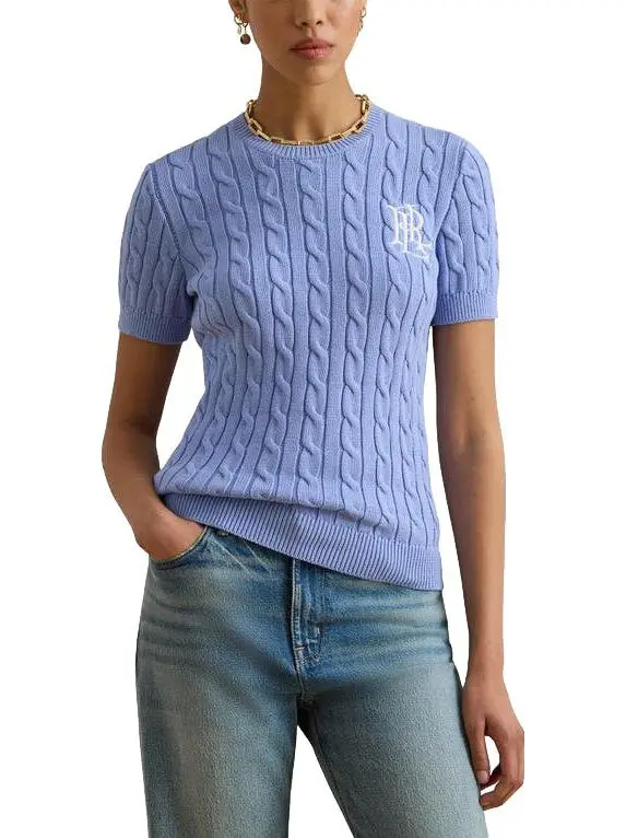 Ralph Lauren Embroidered Logo Cable Knit Sweater - Banker Blue
