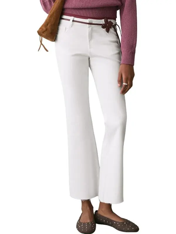 Mango Mid-rise Crop Flare Jeans - Off White