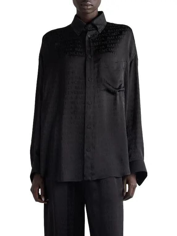Balenciaga Cocoon Logo Jacquard Oversized Satin Shirt - 1000 Black
