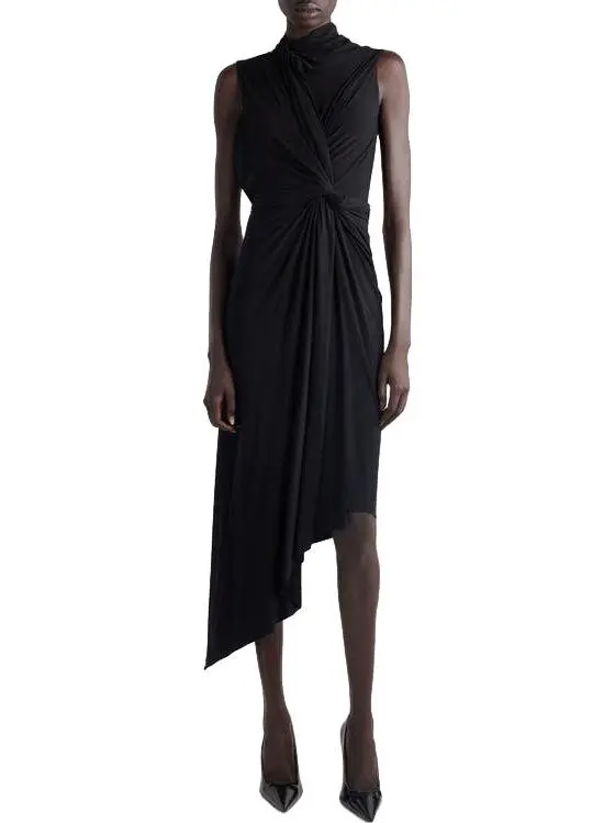 Balenciaga Draped Asymmetric Jersey Midi Dress - 1000 Black