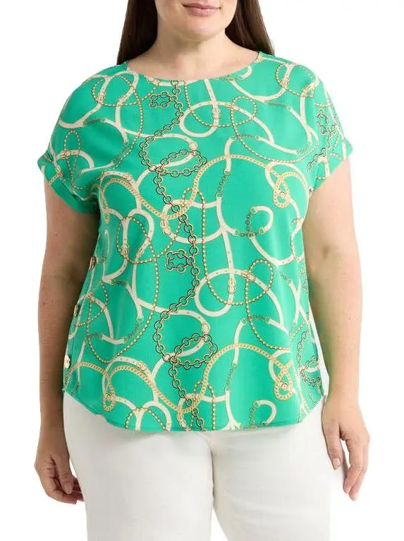 Jones New York Printed Top With Button Detail - Kelly Multi