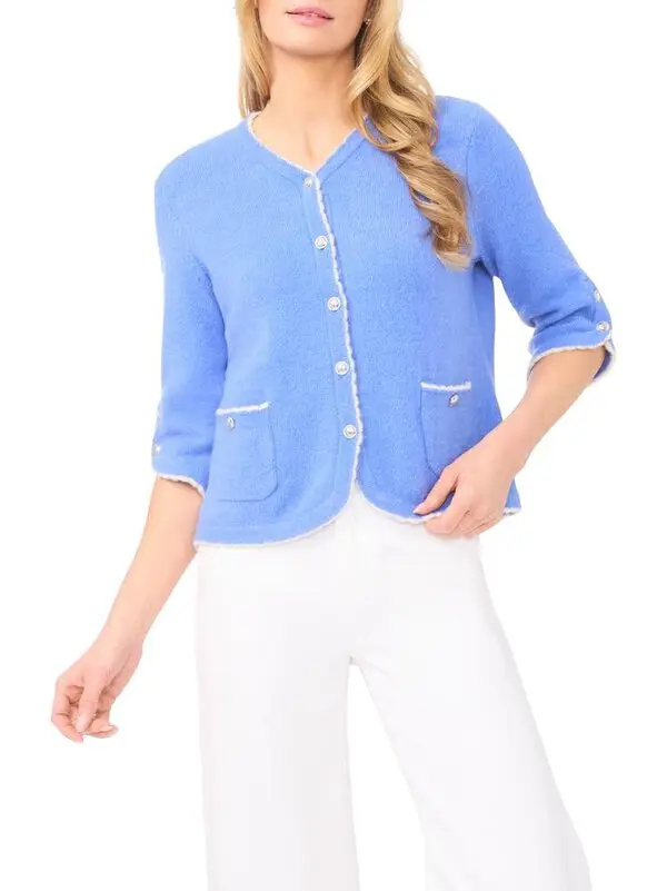 CECE DUPRAZ Scalloped Trim Cardigan - Bellflower Blue