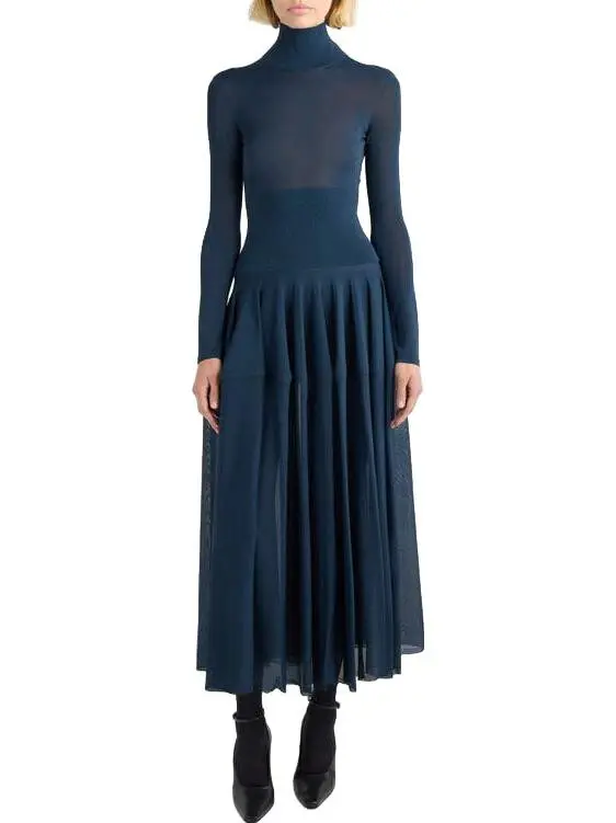 Alaïa Long Sleeve Peplum Midi Dress - Marine