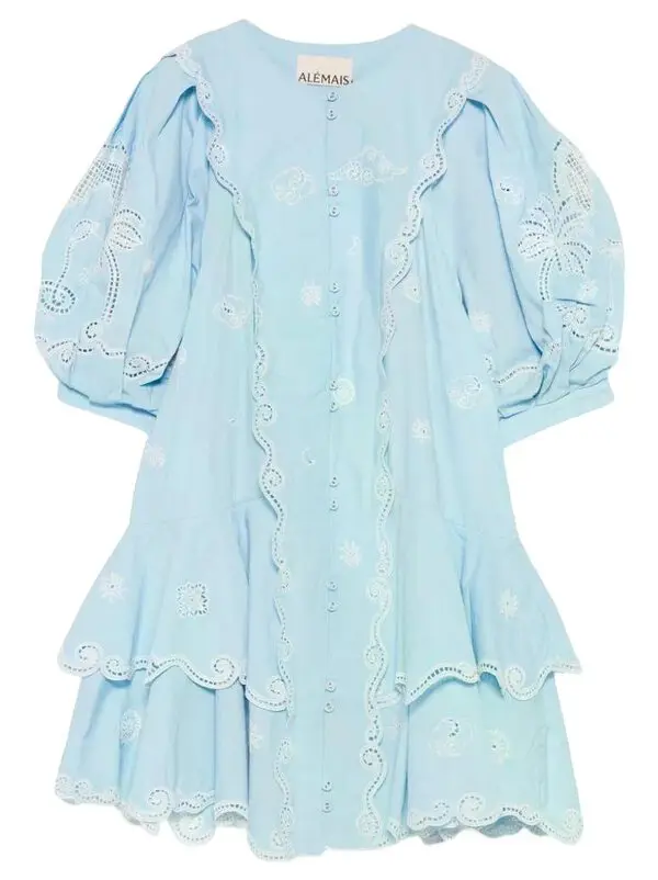 ALEMAIS Maizy Embroidered Puff-sleeves Mini Dress - Blue