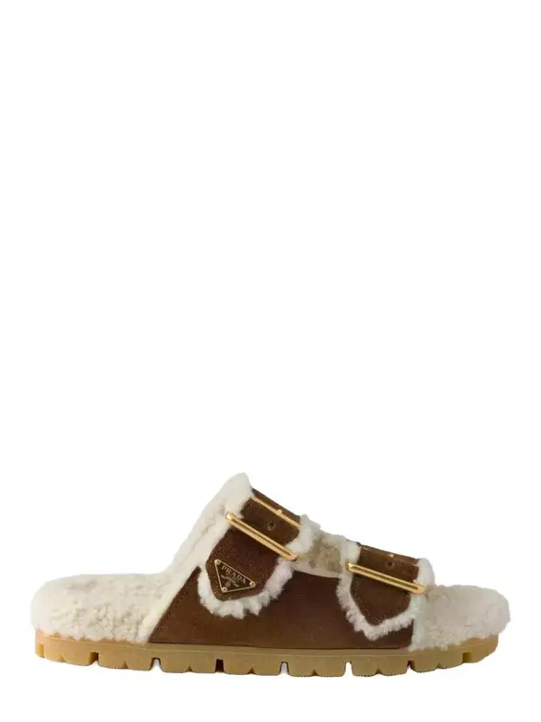Prada Shearling Slides - Brown