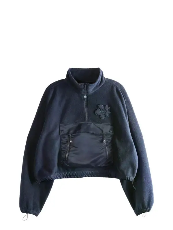 Cecilie Bahnsen Flower Appliqué Half-zip Sweatshirt - Blue