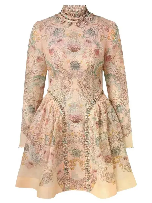 Zimmermann Rebellion Beaded Floral-print Mini Dress - Pink