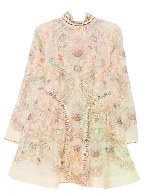Zimmermann Rebellion Beaded Floral-print Mini Dress - Pink