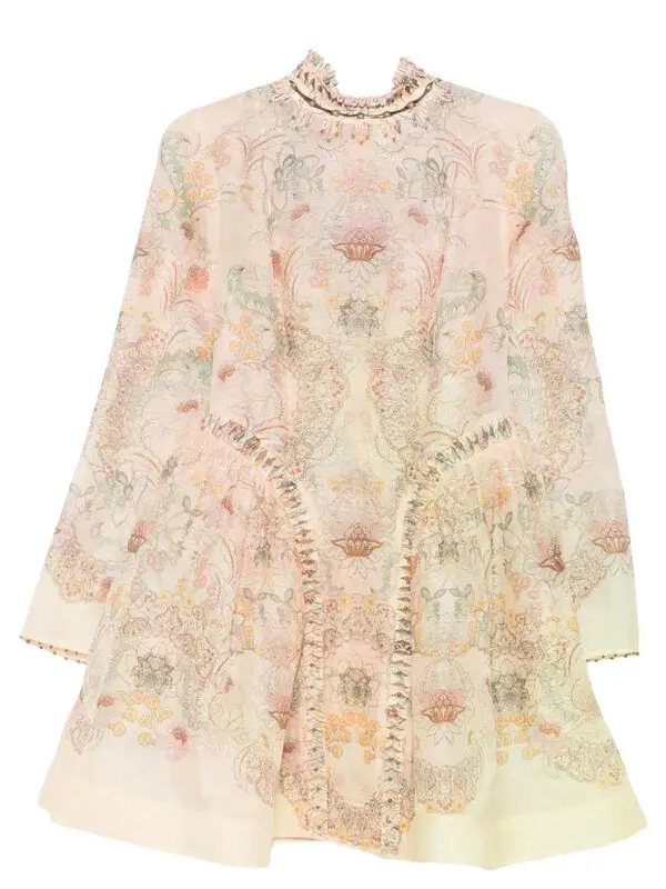 Zimmermann Rebellion Beaded Floral-print Mini Dress - Pink