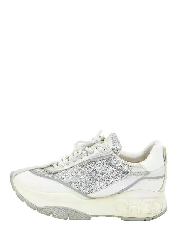 JIMMY CHOO Raine Glitter Lace-up Sneakers - White