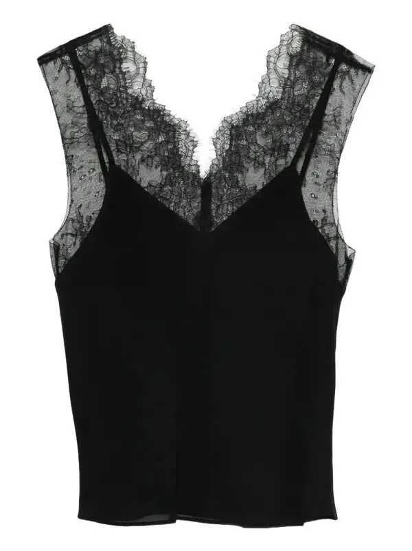 Patrizia Pepe Lace-detail V-neck Top - Black