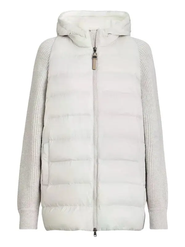 Brunello Cucinelli Hooded Knit-sleeve Jacket - White