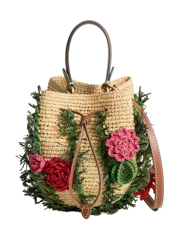 ANYA HINDMARCH Raffia Floral Bucket Bag - Neutrals