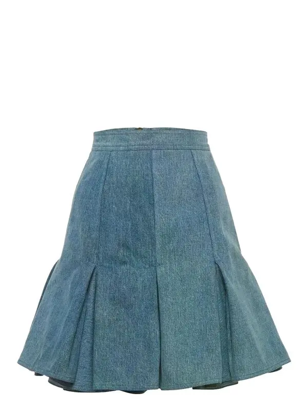 Balmain Pleated Denim Mini Skirt - Blue