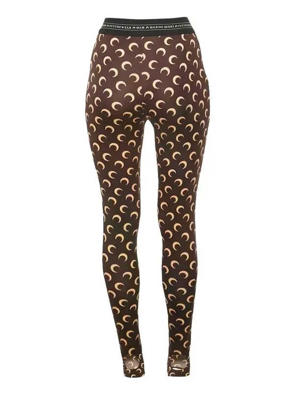MARINE SERRE Crescent Moon Print Leggings - Brown