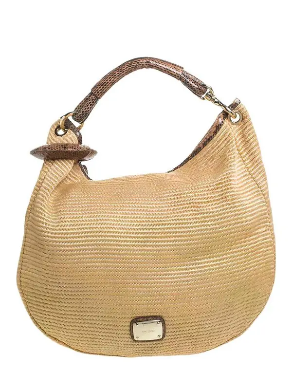 JIMMY CHOO Snakeskin-trimmed Straw Bag - Brown