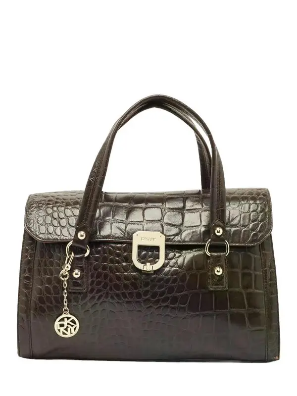Dkny Croc-embossed Leather Tote - Brown