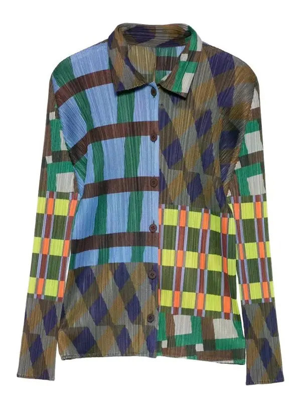 Issey Miyake Harmony Printed Pleated Shirt - Blue