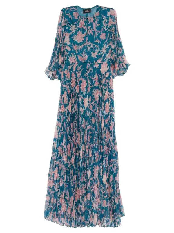 Etro Floral-pattern Pleated Dress - Blue