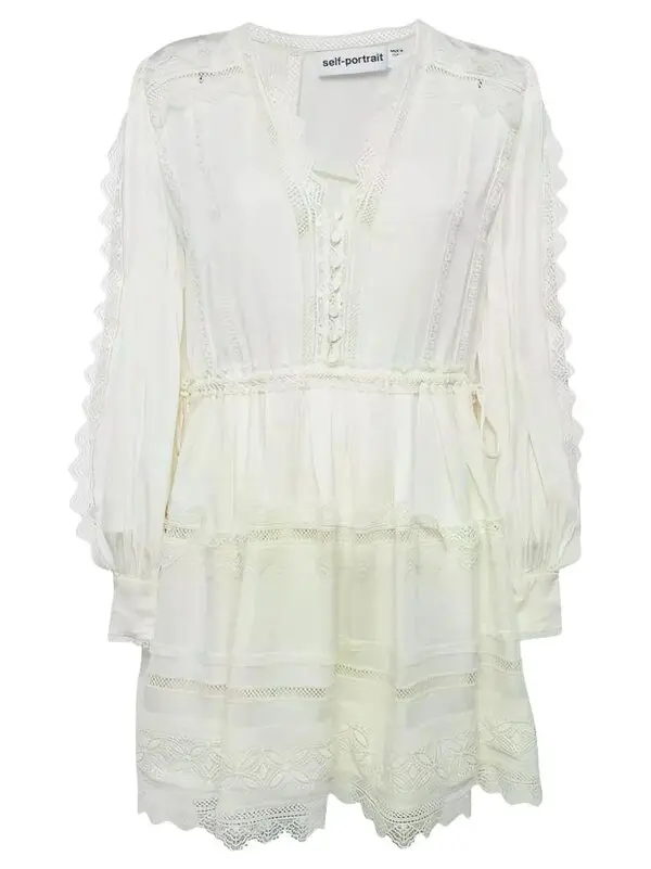 SELF-PORTRAIT Lace Trimmed Buttoned Dress - Neutrals