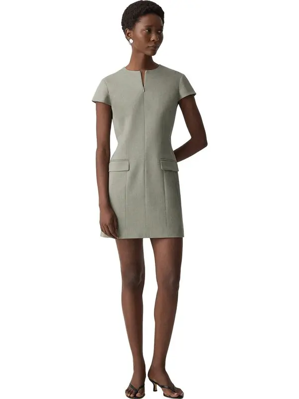 Theory Zip Mini Dress In Wool Gabardine - Vetiver Melange