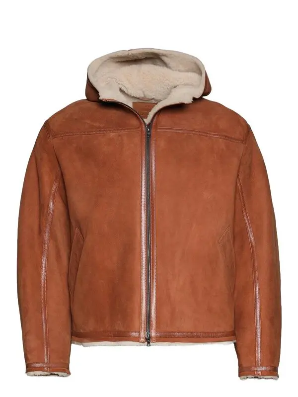 THE ELDER STATESMAN Shearling Hoodie Jacket - Camel