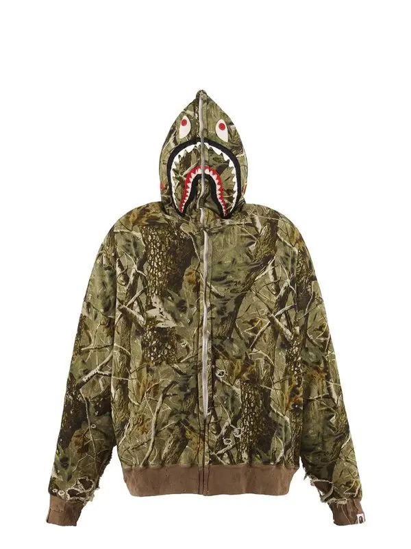SAINT MXXXXXX X Bape Camouflage Zip-up Shark Hoodie - Green
