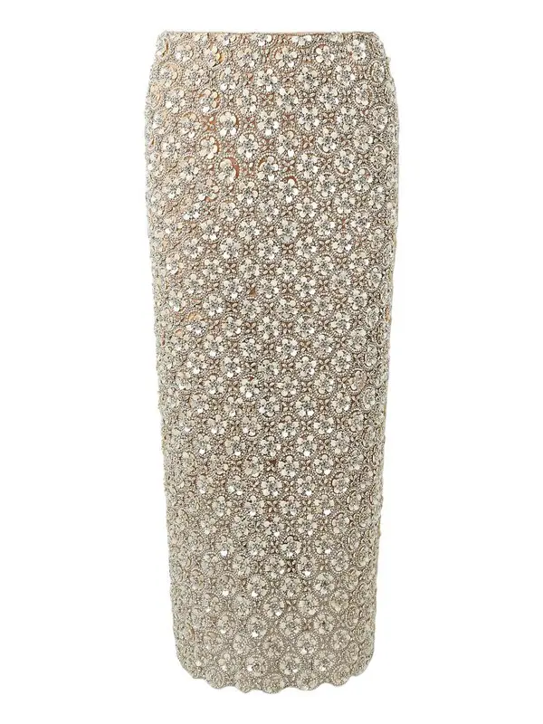 Oscar De La Renta Embellished Tulle Midi Skirt - Silver
