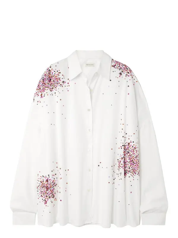 Dries Van Noten Oversized Embellished Oxford Shirt - White