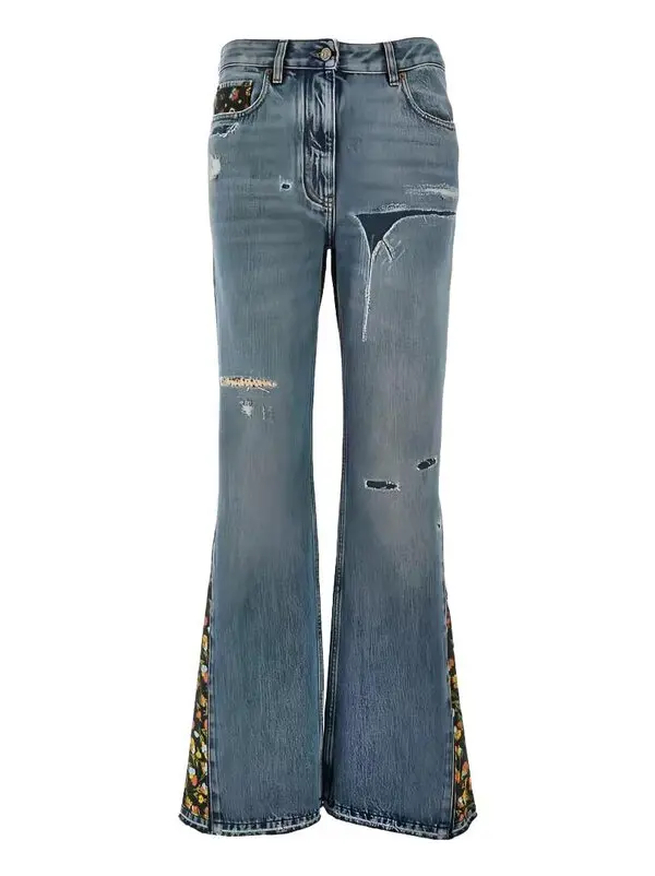 Valentino Garavani Floral-embroidered Ripped Jeans - Blue