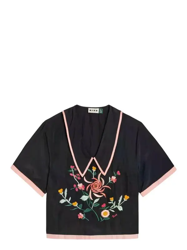 Rixo Nicolina Embroidered Top - Black