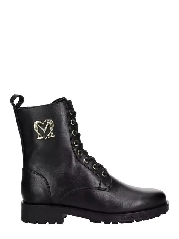 Moschino Logo-detail Lace-up Combat Boots - Black