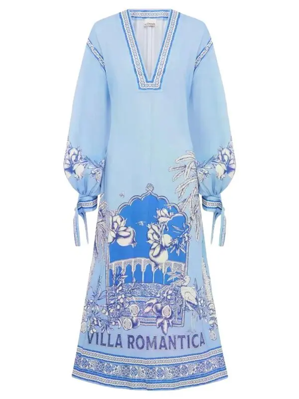 ALEMAIS Floral Print V-neck Dress - Blue