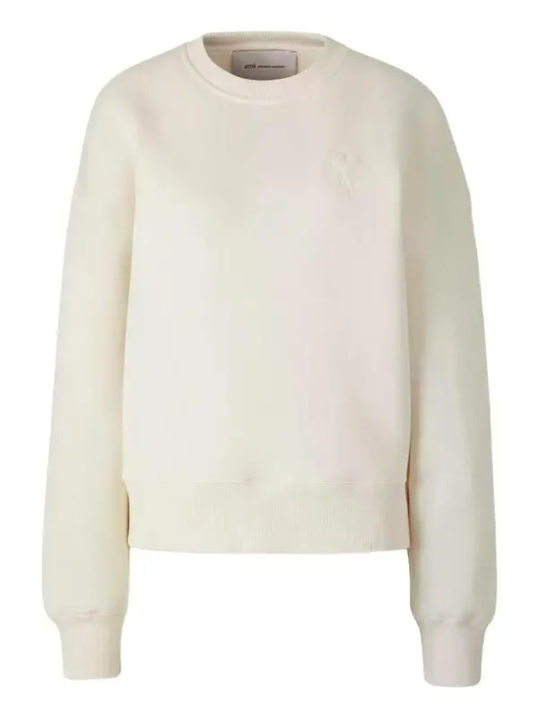 AMI Paris Cotton Sweater With Heart Logo - Neutrals