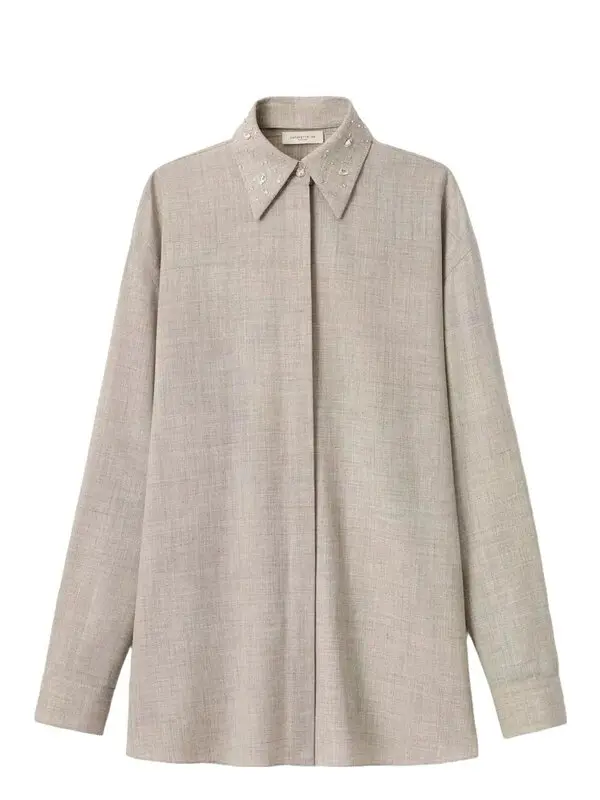 Lafayette 148 New York Crystal-collar Shirt - Neutrals