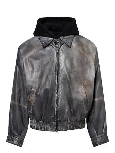 TRAPSTAR REDLINE Redline Hooded Leather Jacket - Graphite