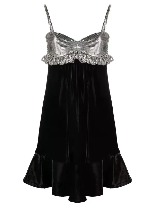 Rabanne Two-tone Velvet Mini Dress - Black